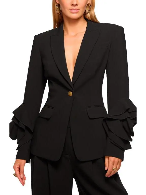 Ramy Brook Leah Ruffle Sleeve Blazer - Black