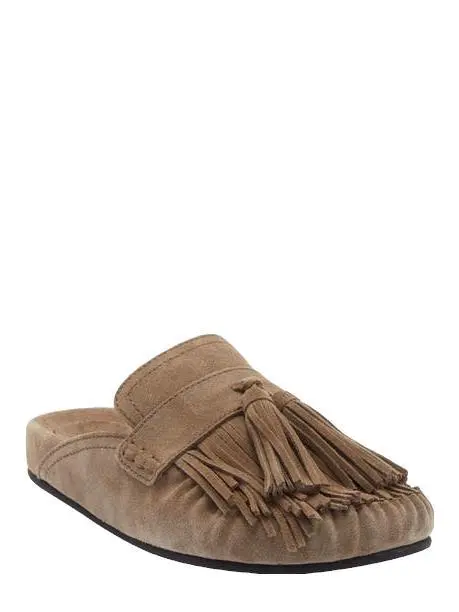 Jeffrey Campbell Toggle Fringe Mule - Light Khaki Suede
