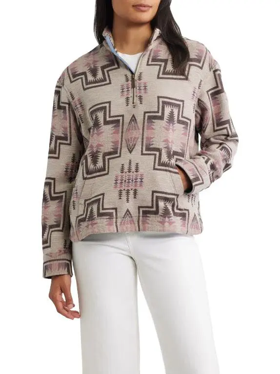 Pendleton Harding Half Zip Cotton Sweatshirt - Taupe Mix Harding