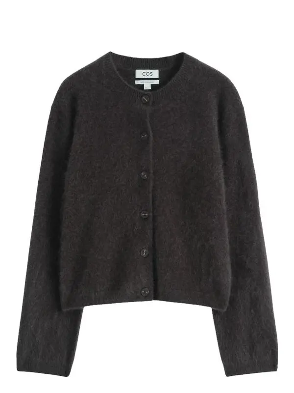 Cos Brushed Cashmere Crew-neck Cardigan - Brown
