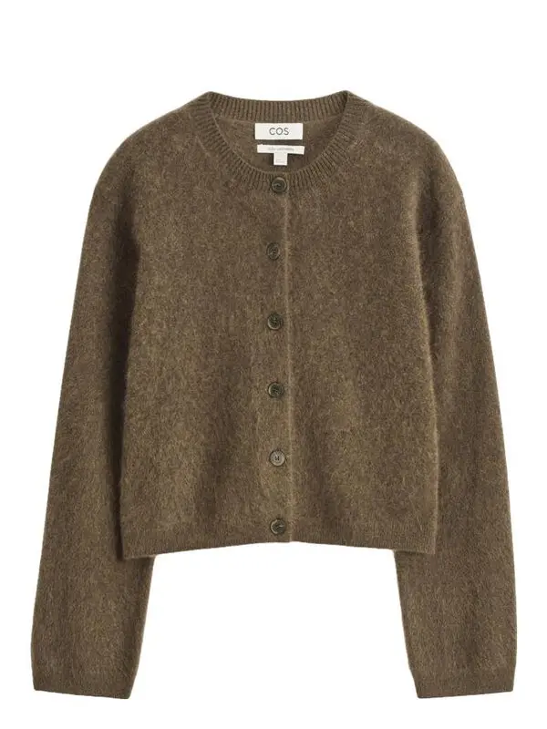 Cos Brushed Cashmere Crew-neck Cardigan - Green