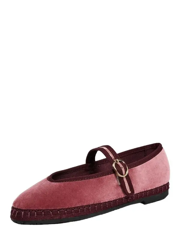 FLABELUS Pierre Velvet Mary Jane Flats - Burgundy