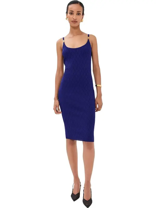 Versace Textured V Jacquard Stretch Viscose Knit Dress - Ultramarine