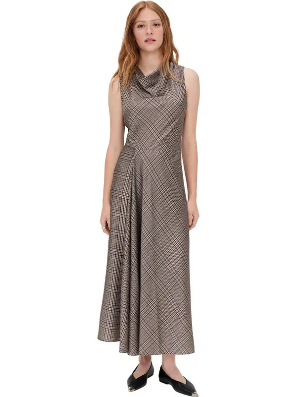 Vince Pressed Plaid Cowl Neck Maxi Dress - Multi Plaid