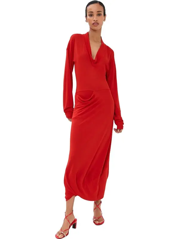 LEMAIRE V-neck Draped Maxi Dress - Lipstick Red