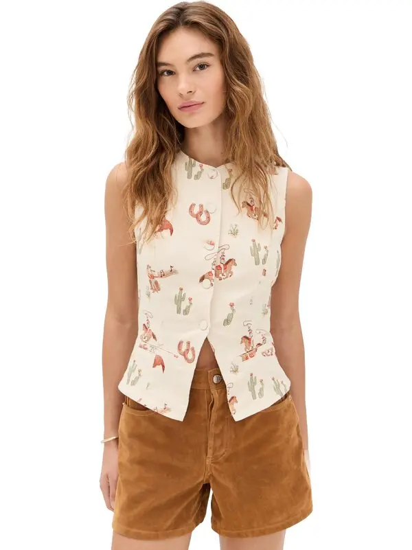 BAILEY ROSE Sleeveless Top With Western Print - Ecru