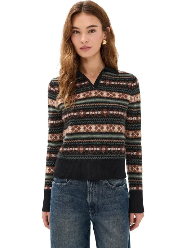 Vince Fair Isle Cashmere Polo Sweater - Cacao/malachite Combo