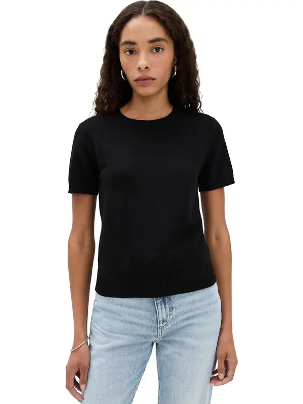 Vince Crew Neck Cashmere Blend Tee - Black