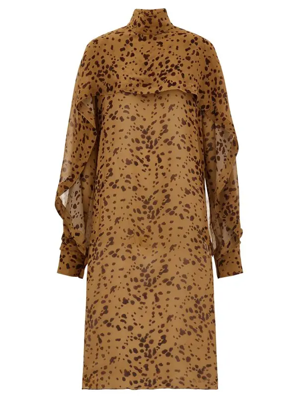 FERRAGAMO Orchid Print Silk Dress - Brown