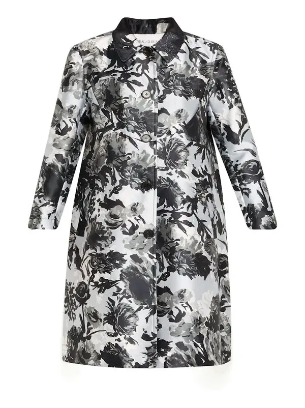 Prabal Gurung Floral-print Satin Midthigh Jacket - Black White