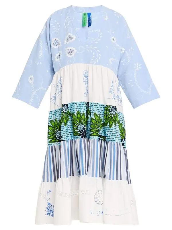 Rianna + Nina Ooak Kendima Volant Tiered Patchwork Midi Dress - Multi