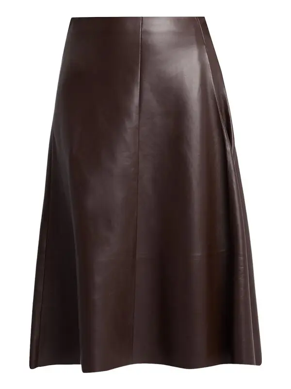 THE ROW Hedora Leather Midi Skirt - Brown