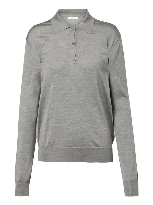THE ROW Lilienne Silk Polo Sweater - Grey