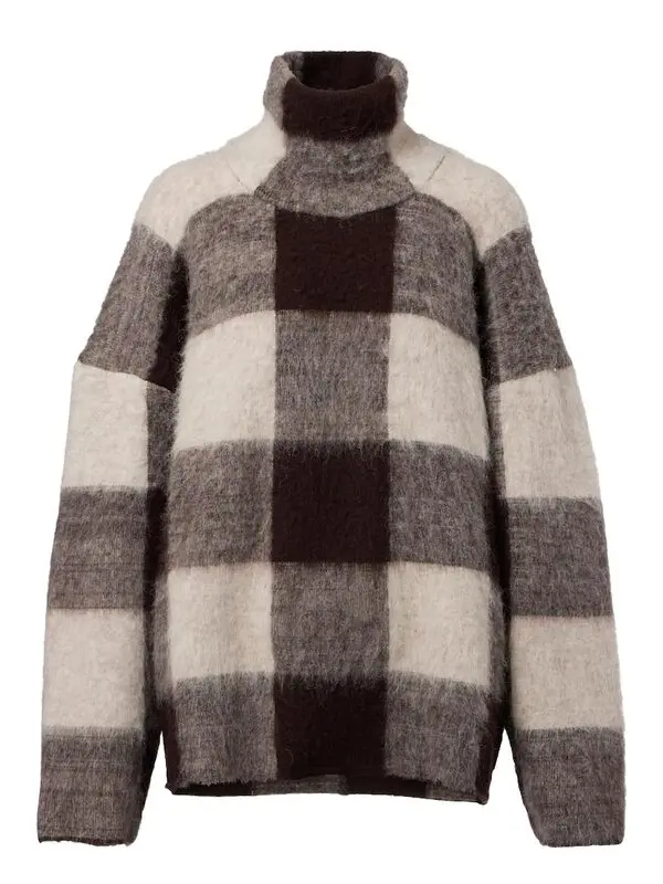 Proenza Schouler Kai Checked Alpaca-blend Turtleneck Sweater - Brown