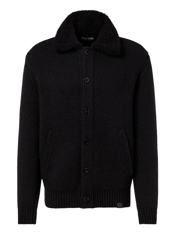 TOM FORD Shearling-trimmed Cashmere Cardigan - Black