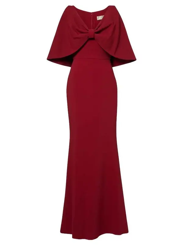 Elie Saab Caped Cady Gown - Burgundy