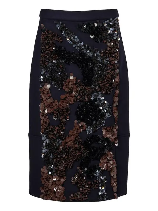 Plan C Sequined Wool-blend Midi Skirt - Black