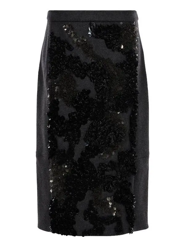 Plan C Sequined Wool-blend Midi Skirt - Black