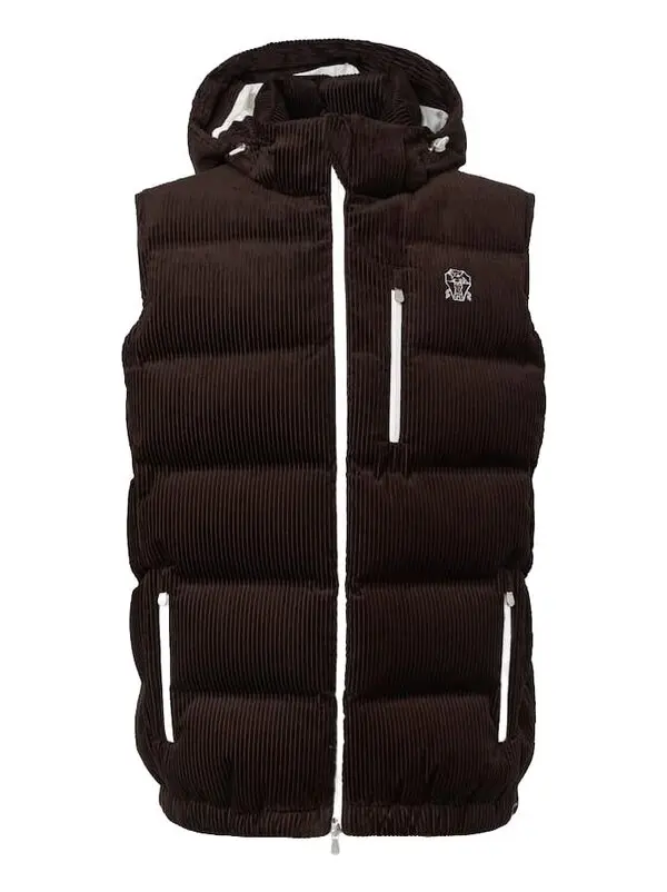 Brunello Cucinelli Cotton Corduroy Down Ski Vest - Brown