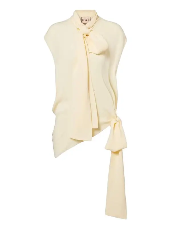 Plan C Asymmetric Tie-neck Blouse - Yellow
