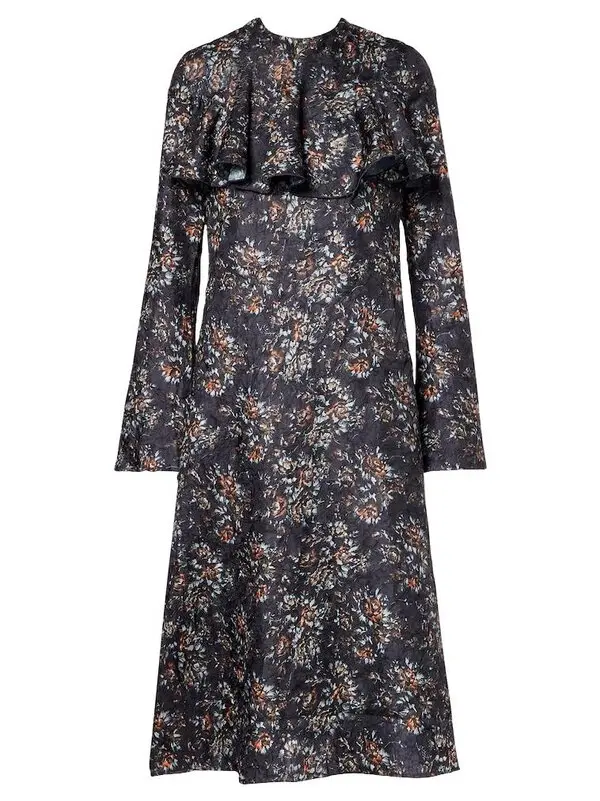 GANNI Floral Ruffled Midi Dress - Black