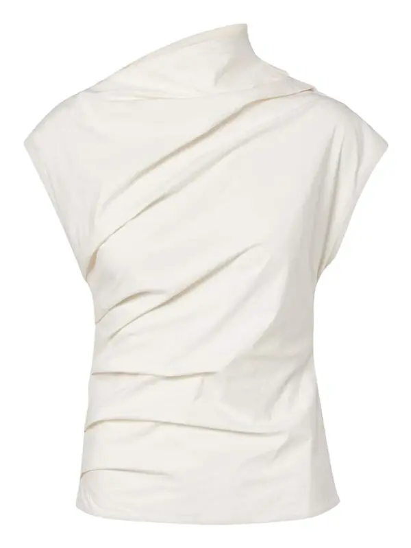 GANNI Ruched Cotton-blend Top - White