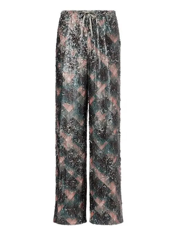 Dries Van Noten Checked Sequined Palazzo Pants - Green