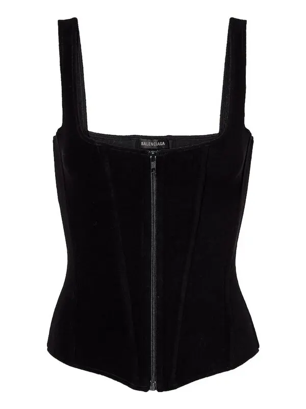 Balenciaga Cotton-blend Velvet Corset Top - Black