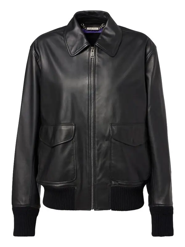Ralph Lauren Coale Leather Bomber Jacket - Black