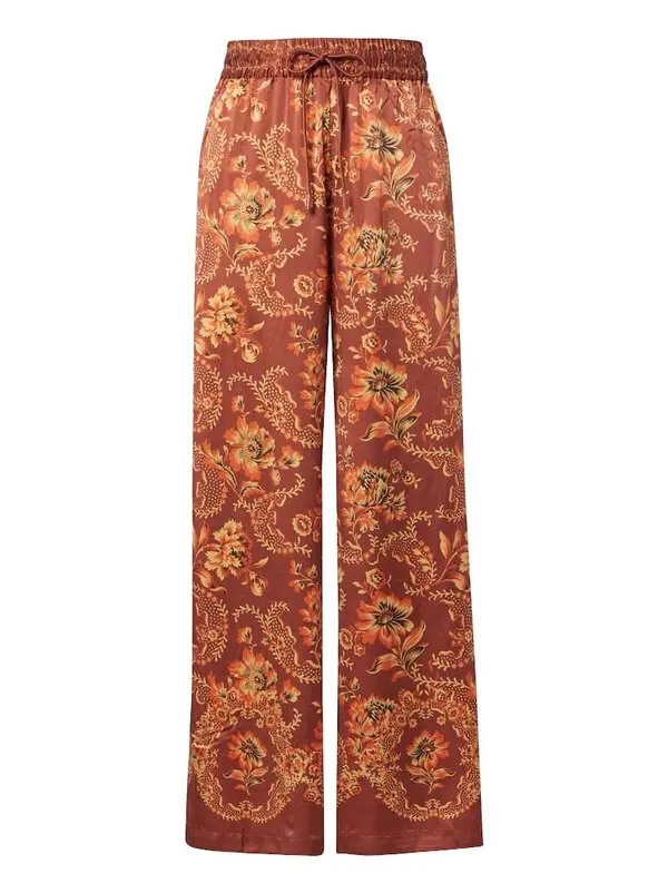 ALEMAIS Alémais Seraphina Printed Silk Wide-leg Pants - Burgundy