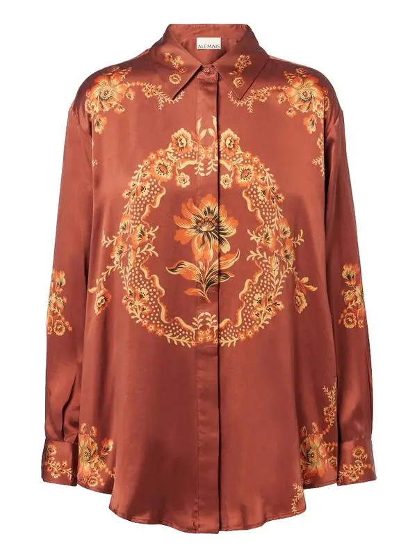 ALEMAIS Alémais Seraphina Printed Silk Satin Shirt - Burgundy
