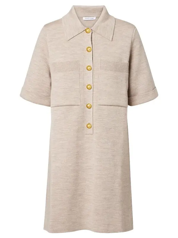 Veronica Beard Madden Knitted Wool Polo Dress - Beige