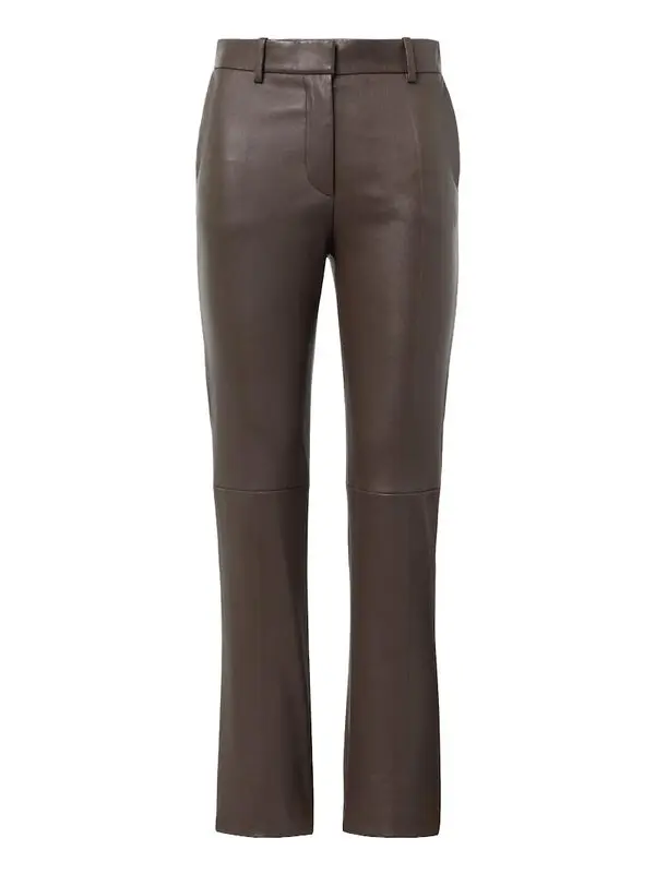 JOSEPH Coleman Leather Slim Pants - Brown