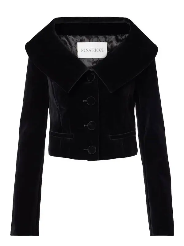 Nina Ricci Cropped Cotton Velvet Jacket - Black