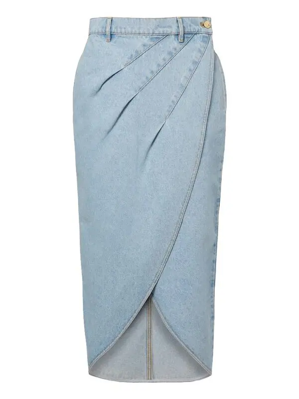 Nina Ricci Draped Denim Midi Skirt - Blue