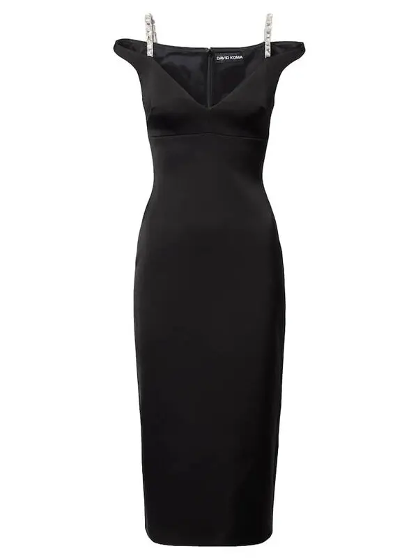 David Koma Crystal-embellished Satin Midi Dress - Black