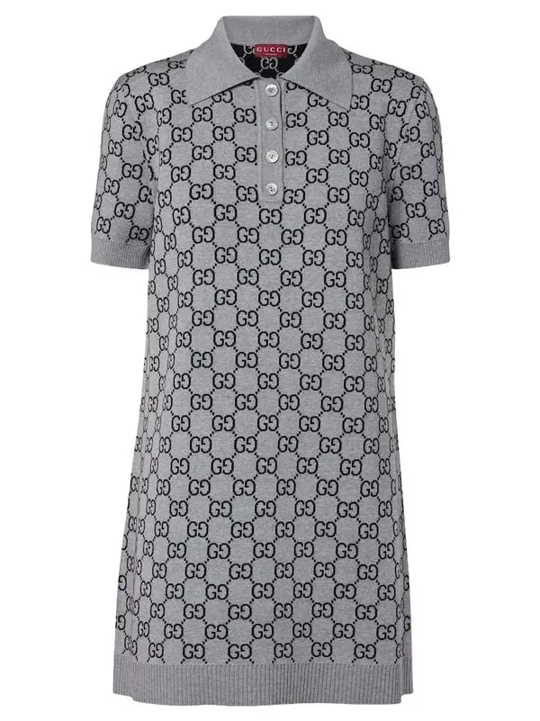 Gucci Gg Wool-blend Polo Dress - Grey