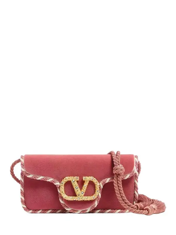 Valentino Garavani Locò Velvet Clutch With Jewel Logo - Pink