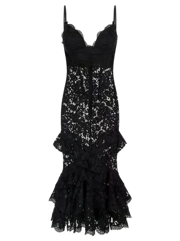 Roberto Cavalli Lace Ruffled Dress - Black