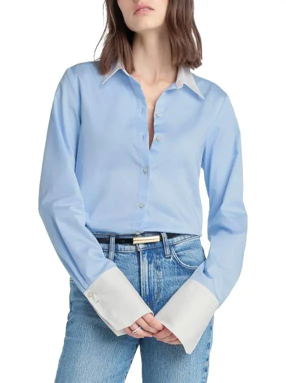 FAVORITE DAUGHTER Striped Cuffed Statement Shirt - Powder Blue/bright