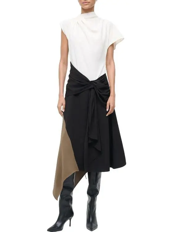 Staud Davina Colorblock Asymmetric Hem Dress - Black Multi