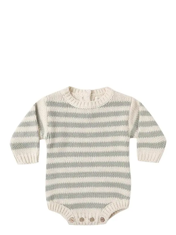 QUINCY MAE Rex Stripe Organic Cotton Sweater Romper - Fern