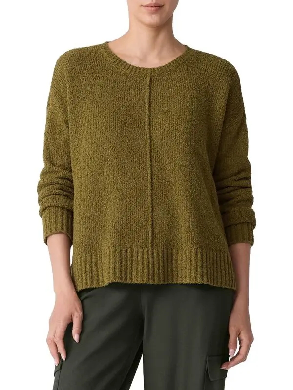 Eileen Fisher Crewneck Organic Cotton & Wool Blend Sweater - Moss