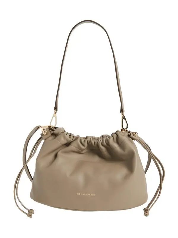 Strathberry Drawstring Leather Pouch Bag - Taupe