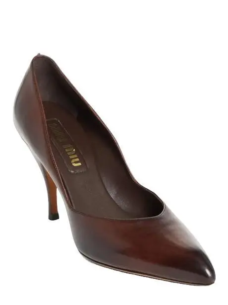 Miu Miu Waxed Calfskin Pointy Toe Pump - Moro