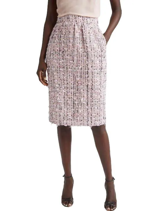 St. John Eyelash Tweed Straight Skirt - Rose Quartz Multi