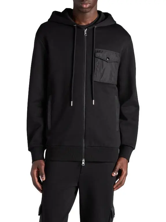 Moncler Mixed Media Zip Hoodie - Black