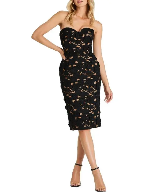 HELSI Lina Embroidered Strapless Sheath Dress - Black/nude