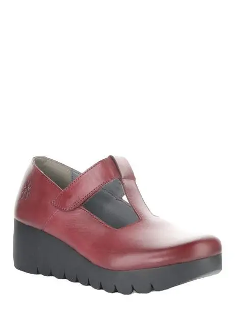 Fly London Veka T-strap Platform Wedge Pump - 002 Burgundy