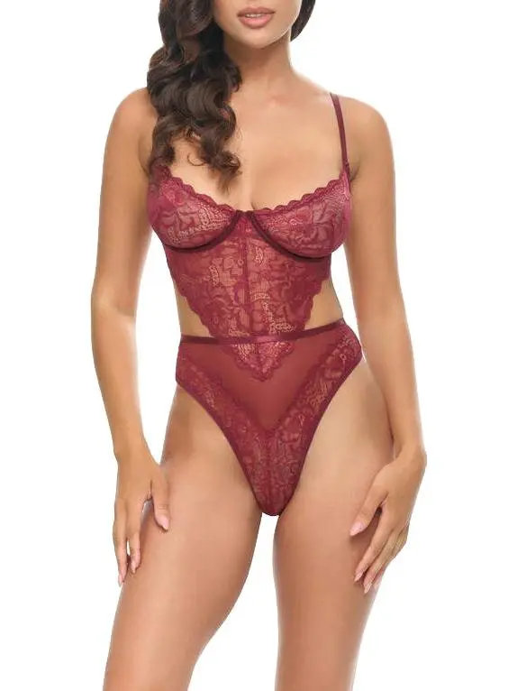 OH LA LA CHERI Floral Lace Teddy - Syrah